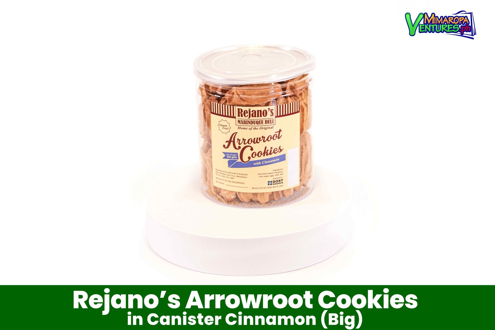 MIMAROPA Ventures | Rejano's Arrowroot Cookies in Canister Cinnamon (Big)